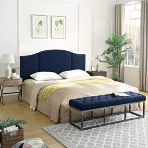 24KF Middle Century Linen Upholstered Tufted King Headboard with Antique Brass Nail Heads Trim King/California King headboard 60232-K-Navy Blue