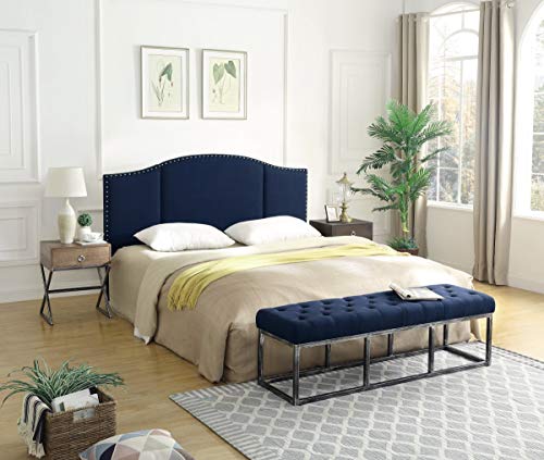 24KF Middle Century Linen Upholstered Tufted King Headboard with Antique Brass Nail Heads Trim King/California King headboard 60232-K-Navy Blue