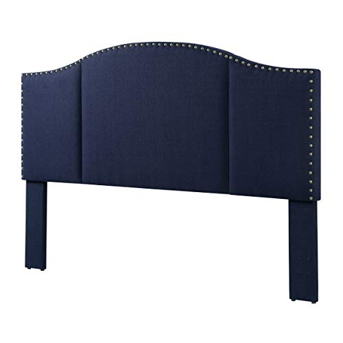 24KF Middle Century Linen Upholstered Tufted King Headboard with Antique Brass Nail Heads Trim King/California King headboard 60232-K-Navy Blue