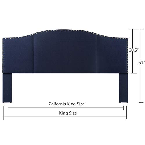 24KF Middle Century Linen Upholstered Tufted King Headboard with Antique Brass Nail Heads Trim King/California King headboard 60232-K-Navy Blue