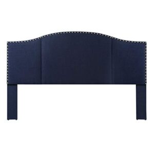 24KF Middle Century Linen Upholstered Tufted King Headboard with Antique Brass Nail Heads Trim King/California King headboard 60232-K-Navy Blue