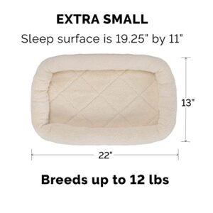 Furhaven X-Small Dog Bed Sherpa Fleece Bolster Crate Pad, Washable - Cream, Extra Small