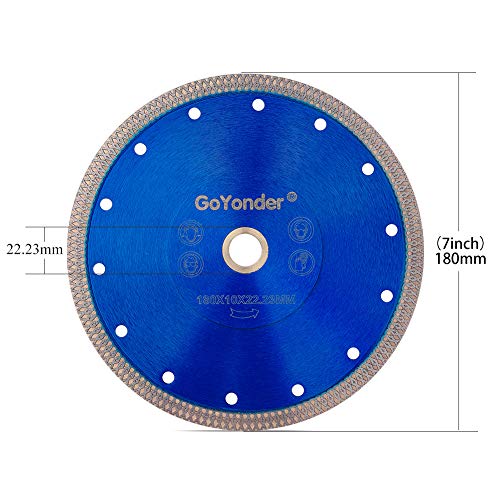 GoYonder Diamond Blade 7 inch Super Thin Diamond Saw Blade, Tile Blades 7" for Cutting Porcelain Tiles, Granite Marble Ceramics (7"-Blue)