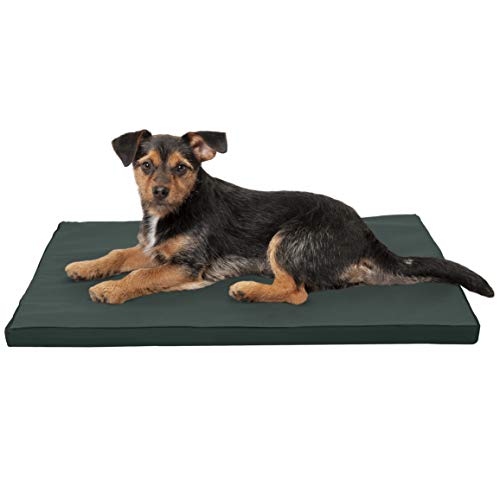 Furhaven Small Dog Bed Water-Resistant Two-Tone Kennel & Crate Pad w/ Removable Washable Cover - Green/Gray, Small