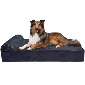 furhaven xxl orthopedic dog bed goliath quilted faux fur & velvet chaise w/ removable washable cover – dark blue, 2xl