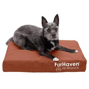 furhaven pet bed for dogs and cats – water-resistant indoor-outdoor logo print oxford mattress cooling gel foam dog bed, removable cover – chestnut, small