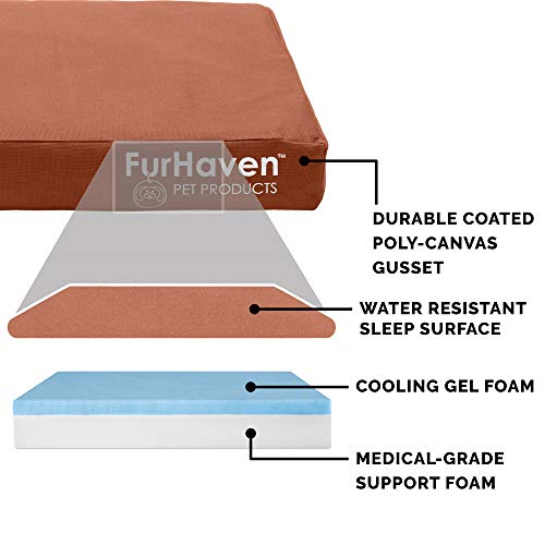 Furhaven Pet Bed for Dogs and Cats - Water-Resistant Indoor-Outdoor Logo Print Oxford Mattress Cooling Gel Foam Dog Bed, Removable Cover - Chestnut, Small