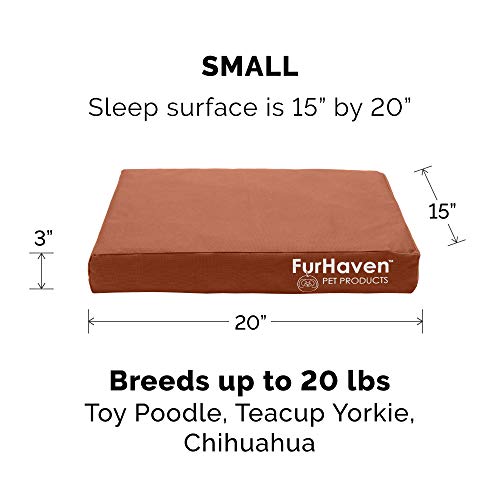 Furhaven Pet Bed for Dogs and Cats - Water-Resistant Indoor-Outdoor Logo Print Oxford Mattress Cooling Gel Foam Dog Bed, Removable Cover - Chestnut, Small