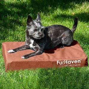 Furhaven Pet Bed for Dogs and Cats - Water-Resistant Indoor-Outdoor Logo Print Oxford Mattress Cooling Gel Foam Dog Bed, Removable Cover - Chestnut, Small