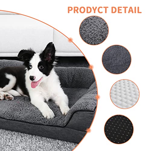 Sivomens Dog Bed, Bolster Washable Dog Beds for Large Dogs, 7 Inch Thicken Orthopedic Sofa Foam Couch Bed with Removable Cover & Nonskid Bottom, Pet Beds for Medium&Small Dogs