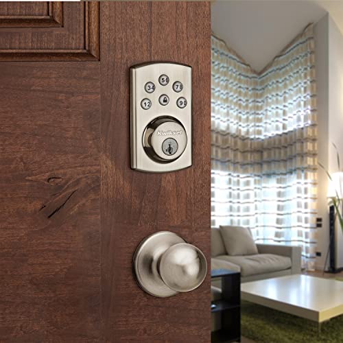 Kwikset 99070-101 Powerbolt2 Door Lock Single Cylinder Electronic Keyless Entry Deadbolt Featuring SmartKey Security in Satin Nickel