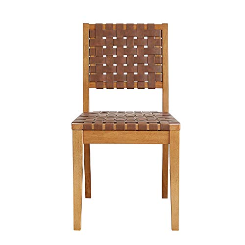 Amazon Brand – Rivet Faux Leather Woven Dining Chair with Wood Frame, Set of 2, 18"W, Brown