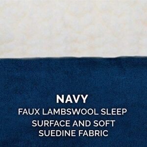 Furhaven Replacement Dog Bed Cover Sherpa & Suede Mattress, Machine Washable - Navy, Small