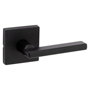 kwikset halifax, door handle lever passage door for hall and closet with microban, square rose in matte black