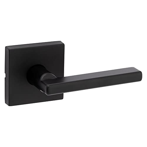 Kwikset Halifax, Door Handle Lever Passage Door for Hall and Closet with Microban, Square Rose in Matte Black