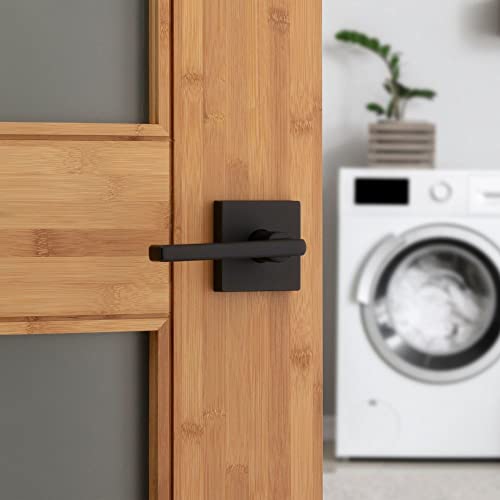 Kwikset Halifax, Door Handle Lever Passage Door for Hall and Closet with Microban, Square Rose in Matte Black