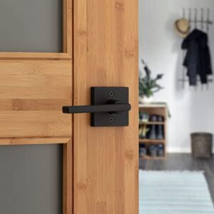 Kwikset Halifax, Door Handle Lever Passage Door for Hall and Closet with Microban, Square Rose in Matte Black