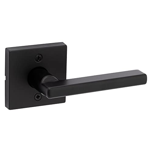 Kwikset Halifax, Door Handle Lever Passage Door for Hall and Closet with Microban, Square Rose in Matte Black