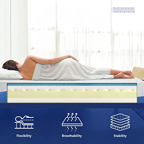 Olee Sleep 10 Inch Gel Infused Layer Top Memory Foam Mattress, Full, Blue