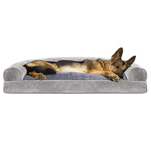 Furhaven XL Pillow Dog Bed Faux Fur & Velvet Sofa-Style w/ Removable Washable Cover - Smoke Gray, Jumbo (X-Large)