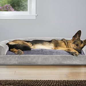 Furhaven XL Pillow Dog Bed Faux Fur & Velvet Sofa-Style w/ Removable Washable Cover - Smoke Gray, Jumbo (X-Large)