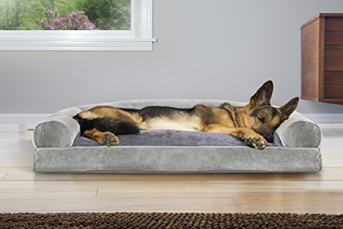 Furhaven XL Pillow Dog Bed Faux Fur & Velvet Sofa-Style w/ Removable Washable Cover - Smoke Gray, Jumbo (X-Large)