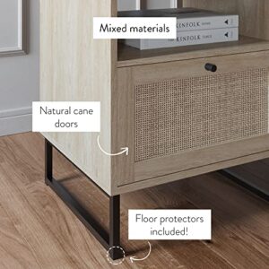 Nathan James Mina Side, End Table Wood Finish & Matte Accents with Storage for Living Room or Nightstand, Bedroom, Natural Oak/Black