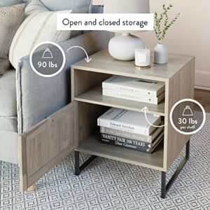 Nathan James Mina Side, End Table Wood Finish & Matte Accents with Storage for Living Room or Nightstand, Bedroom, Natural Oak/Black