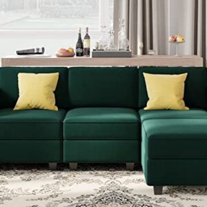 Belffin Convertible Sectional Sofa with Chaise Velvet L Shaped Sofa Couch Modular Sectional Sofa with Storage Green