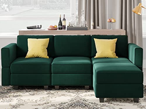 Belffin Convertible Sectional Sofa with Chaise Velvet L Shaped Sofa Couch Modular Sectional Sofa with Storage Green