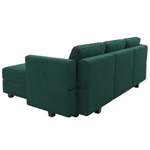 Belffin Convertible Sectional Sofa with Chaise Velvet L Shaped Sofa Couch Modular Sectional Sofa with Storage Green