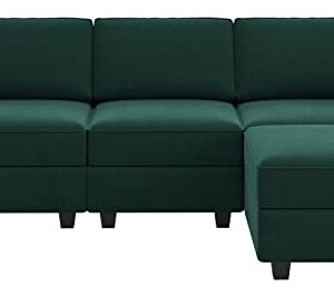 Belffin Convertible Sectional Sofa with Chaise Velvet L Shaped Sofa Couch Modular Sectional Sofa with Storage Green