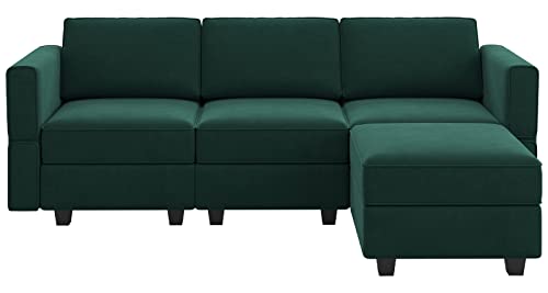 Belffin Convertible Sectional Sofa with Chaise Velvet L Shaped Sofa Couch Modular Sectional Sofa with Storage Green