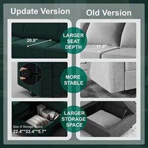 Belffin Convertible Sectional Sofa with Chaise Velvet L Shaped Sofa Couch Modular Sectional Sofa with Storage Green