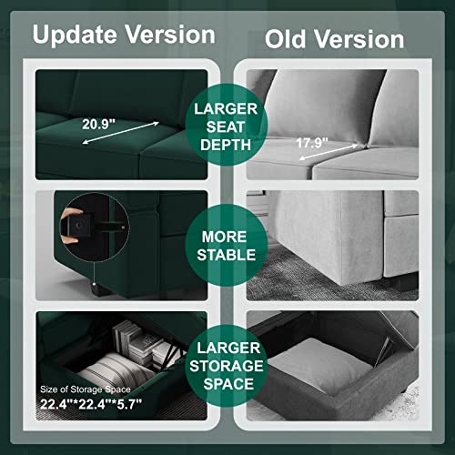 Belffin Convertible Sectional Sofa with Chaise Velvet L Shaped Sofa Couch Modular Sectional Sofa with Storage Green