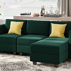 Belffin Convertible Sectional Sofa with Chaise Velvet L Shaped Sofa Couch Modular Sectional Sofa with Storage Green