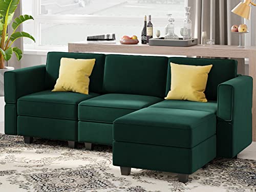 Belffin Convertible Sectional Sofa with Chaise Velvet L Shaped Sofa Couch Modular Sectional Sofa with Storage Green