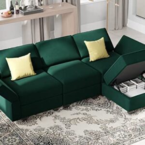 Belffin Convertible Sectional Sofa with Chaise Velvet L Shaped Sofa Couch Modular Sectional Sofa with Storage Green