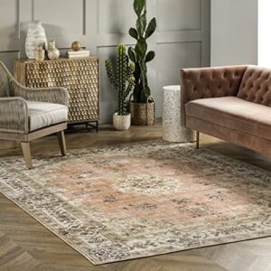 nuloom ren vintage floral machine washable area rug, 5′ x 8′, peach