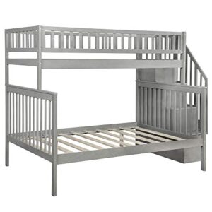 Merax Twin Over Full Bunk Bed with Stairs, Wood Bed Frame with Storage Space and Guard Rail for Bedroom, Dorm, for Teens, Adults, Grey