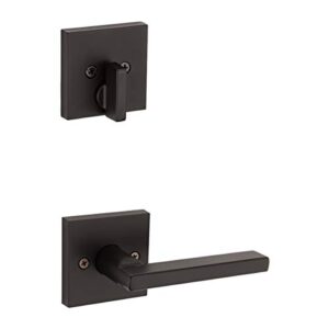 Kwikset 98180-020 San Clemente Single Cylinder Low Profile Front Lock Handleset with Halifax Door Handle Lever Featuring SmartKey Security, Matte Black