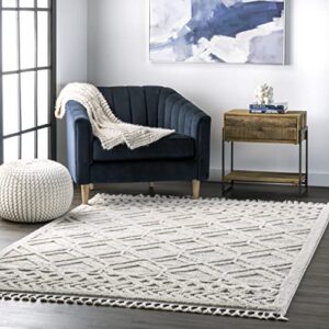 nuloom ansley moroccan lattice tassel area rug, 6′ 7″ x 9′, beige