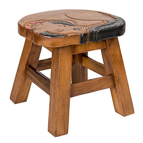 Sleepy Dog Design Hand Carved Acacia Hardwood Decorative Short Stool