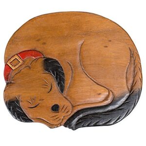 Sleepy Dog Design Hand Carved Acacia Hardwood Decorative Short Stool