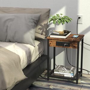 CADUKE Nightstand with Charging Station Set of 2 Side End Table with USB Ports and Power Outlets Industrial Bedside for Bedroom Living Room Farmhouse, Rustic Brown and Black