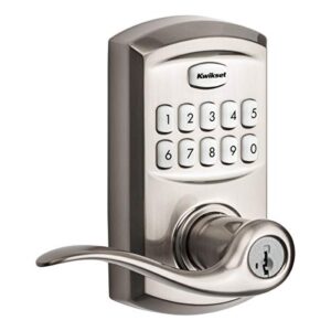 kwikset 99170-001 smartcode 917 keypad keyless entry traditional residential electronic lever deadbolt alternative with tustin door handle and smartkey security, satin nickel