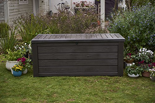 Keter Westwood 150 Gallon Resin Large Deck Box-Organization and Storage for Patio Furniture, Outdoor Cushions, Garden Tools , Pool Toys, Brown