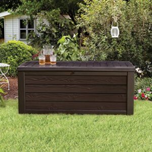 Keter Westwood 150 Gallon Resin Large Deck Box-Organization and Storage for Patio Furniture, Outdoor Cushions, Garden Tools , Pool Toys, Brown