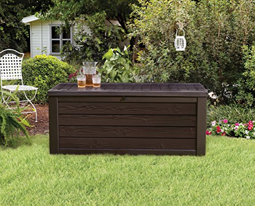 Keter Westwood 150 Gallon Resin Large Deck Box-Organization and Storage for Patio Furniture, Outdoor Cushions, Garden Tools , Pool Toys, Brown