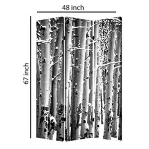 Benjara 3 Panel Canvas Foldable Screen with Birch Print, Black and White